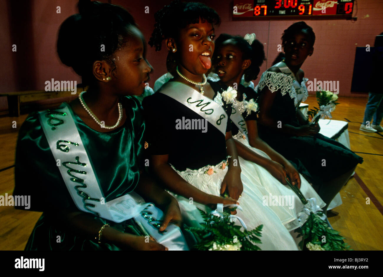 Girl talent finalists line up to await the judges decision at a beauty ...
