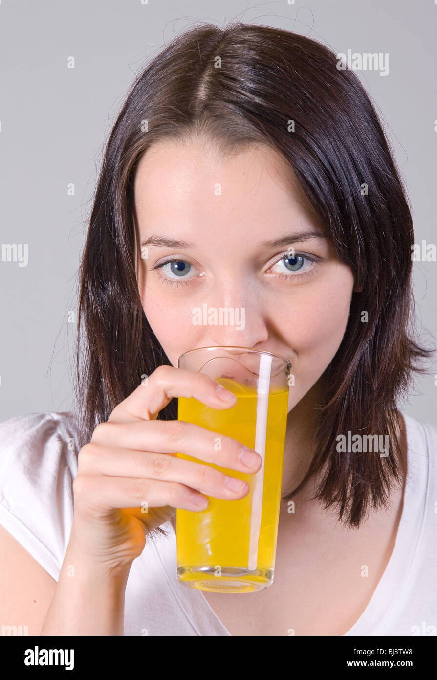 woman with juice Stock Photo - Alamy
