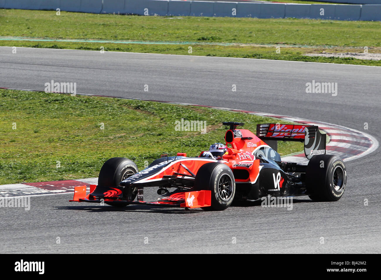 Timo Glock driving for the 2010 Virgin F1 racing team at the Montmelo ...