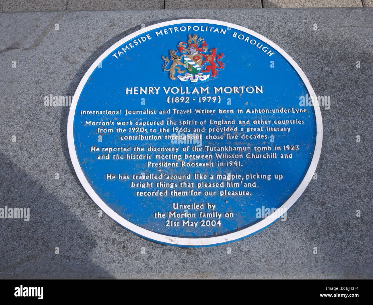 Blue plaque to Henry Vollam Morton,at Henry square,Ashton-under-lyne ...