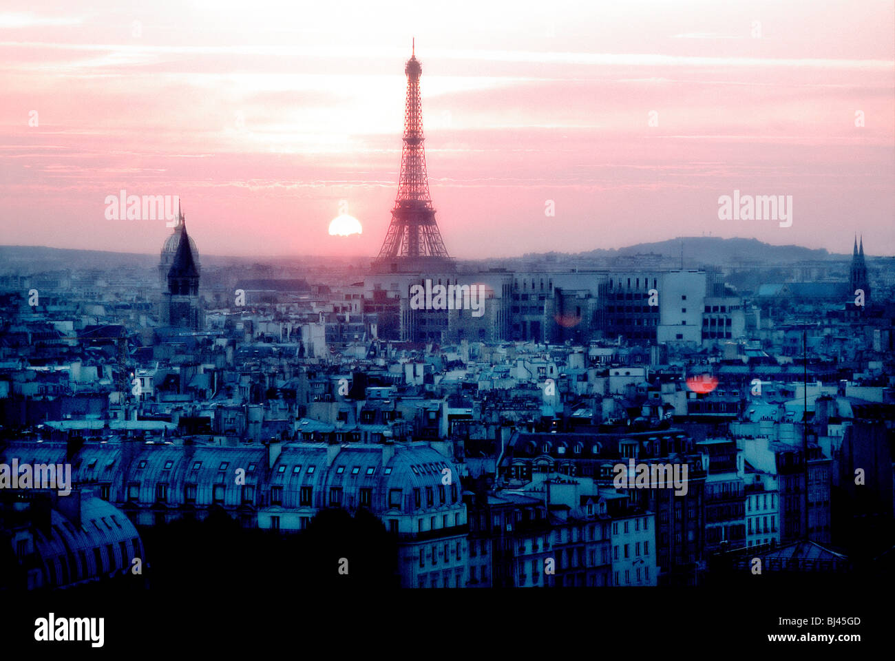 Paris, France, Cityscape, Of City Looking towards Eiffel Tower, Sunset ...