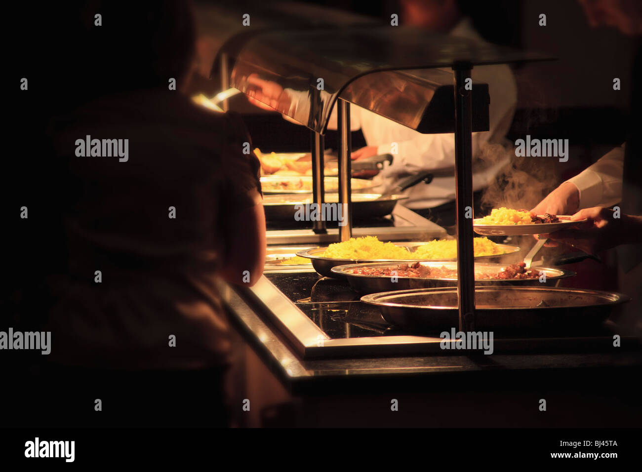 cafeteria fast food catering customers motion blurred Stock Photo - Alamy