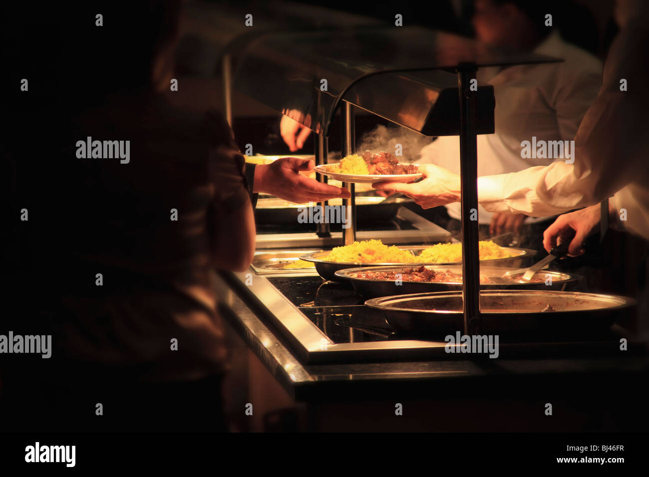 cafeteria fast food catering customers motion blurred Stock Photo - Alamy