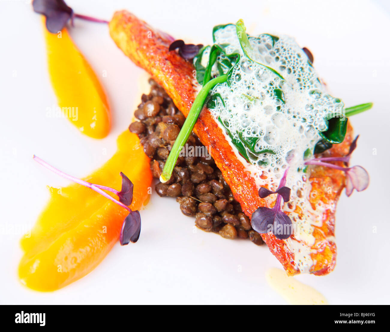 Pan Fried Red Mullet on a Bed of Curried Puy Lentils with Butternut ...