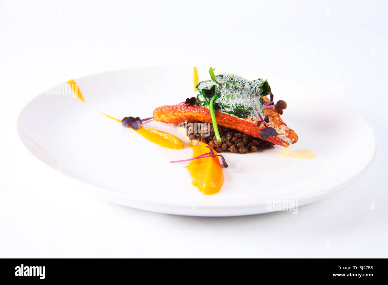 Pan Fried Red Mullet on a Bed of Curried Puy Lentils with Butternut ...