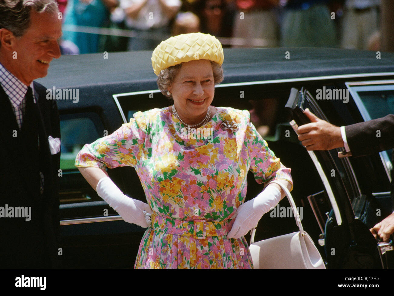 Her Majesty Queen Elizabeth of Great Britain England by car, smiling ...