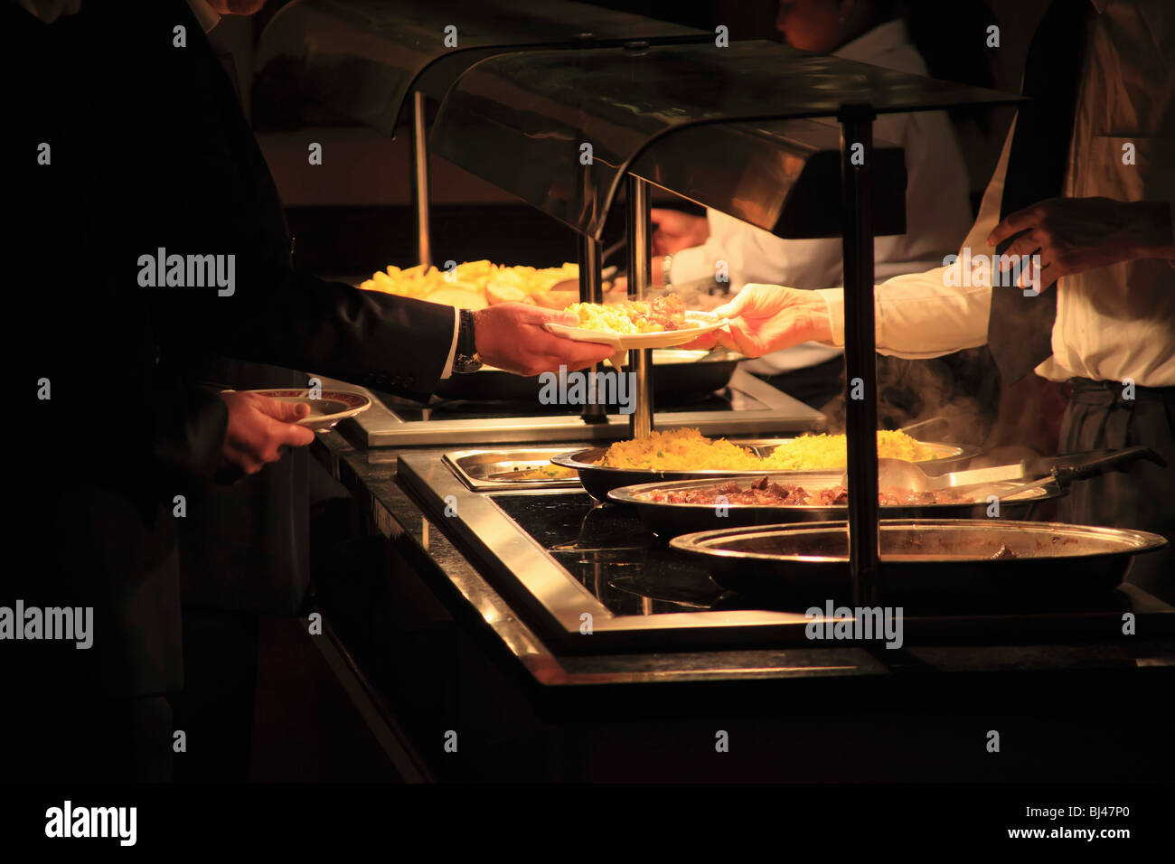 cafeteria fast food catering customers motion blurred Stock Photo - Alamy