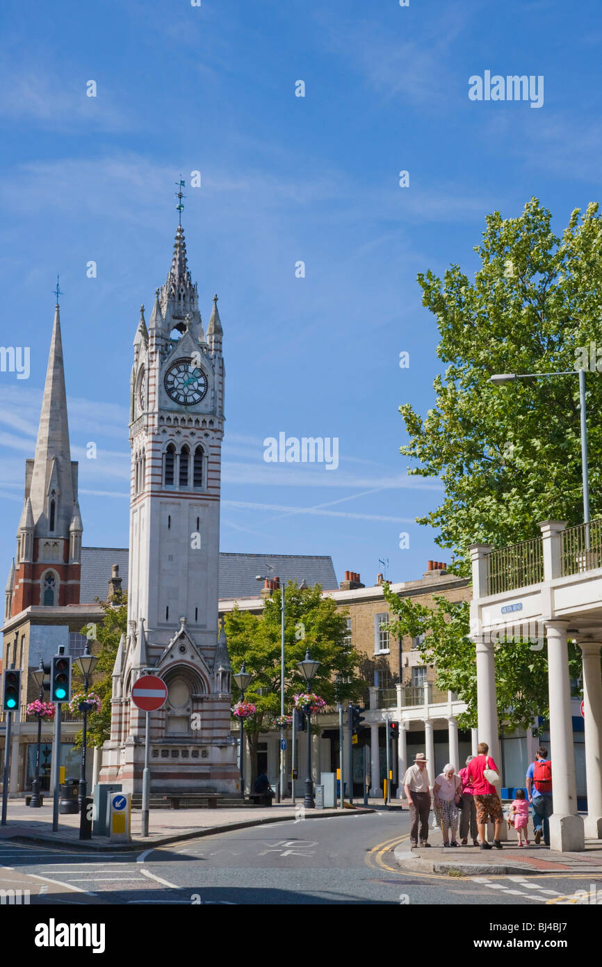 Milton Road with the town's clock tower, Gravesend, Kent, England ...