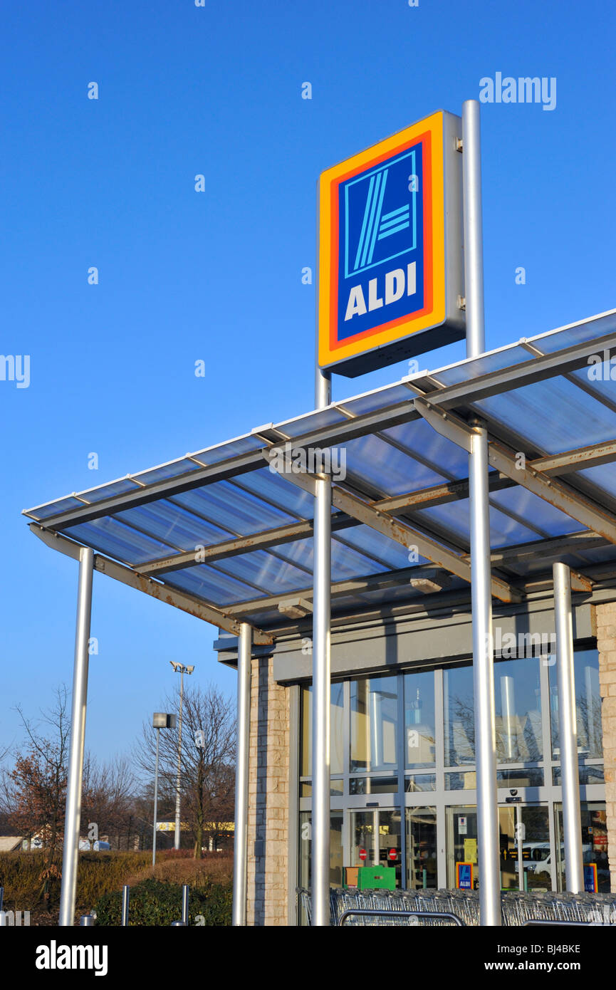 ALDI supermarket, logo. The Old Showground, Kendal, Cumbria, England ...