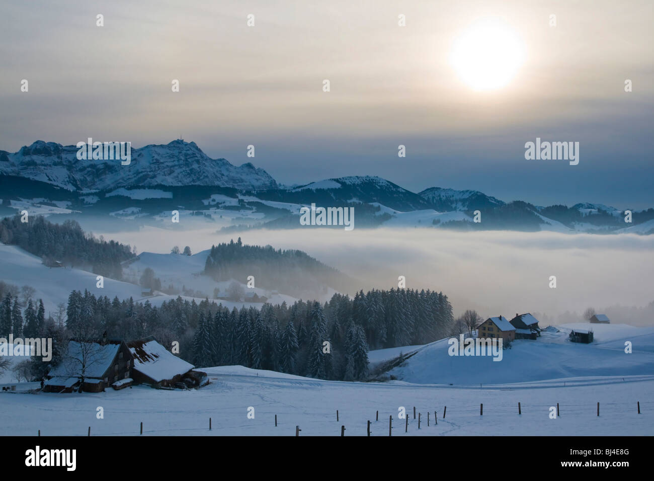 Evening in the Appenzell region with a view on Mt. Saentis, Canton ...