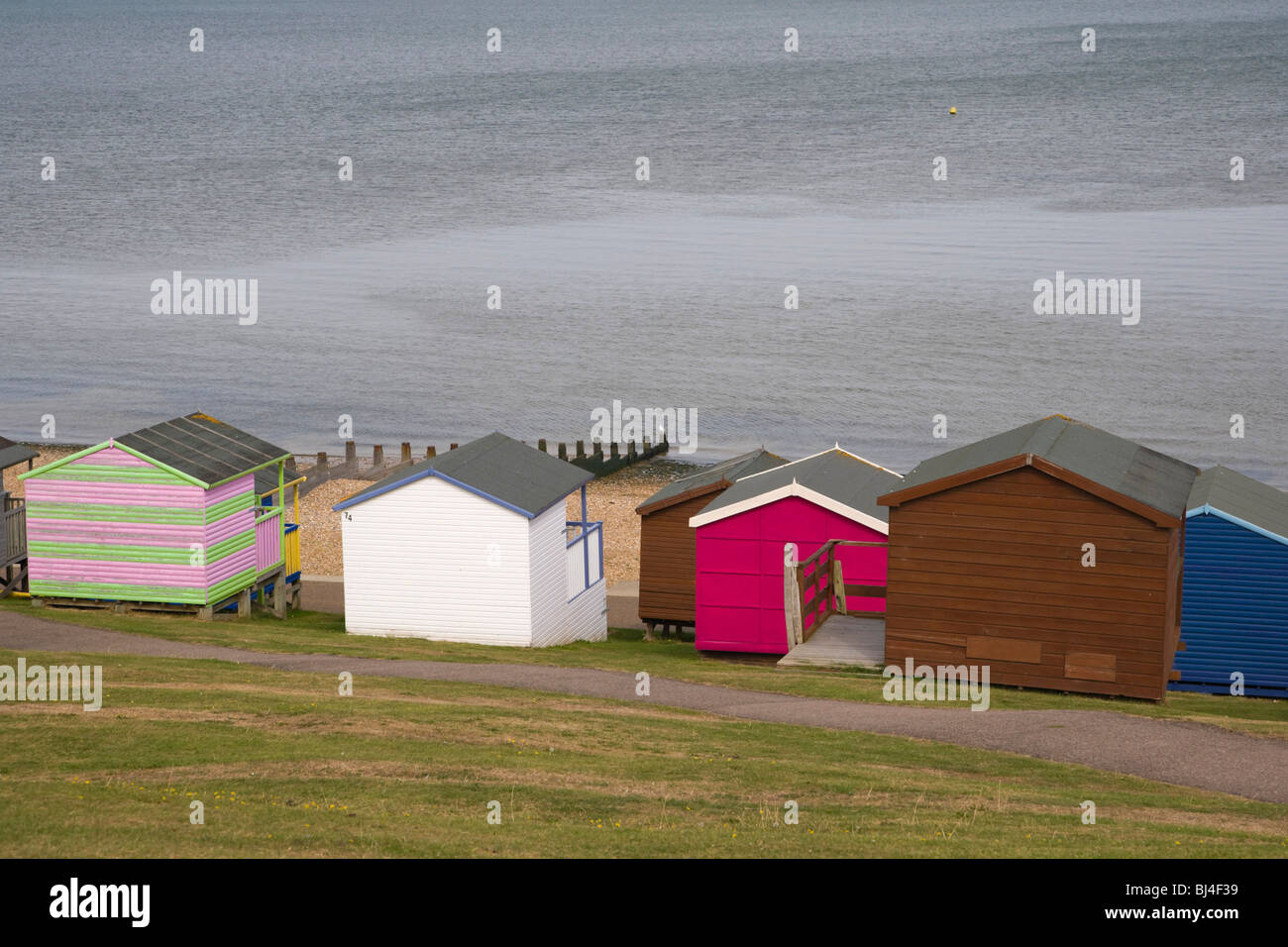 Beach huts and sea at Tankerton near Whitstable, Kent, England, United ...