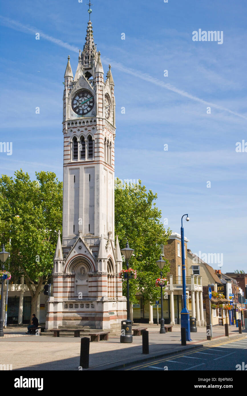 Milton Road with the town's clock tower, Gravesend, Kent, England ...