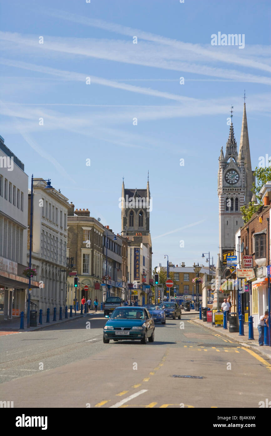 Milton Road with the town's clock tower, Gravesend, Kent, England ...