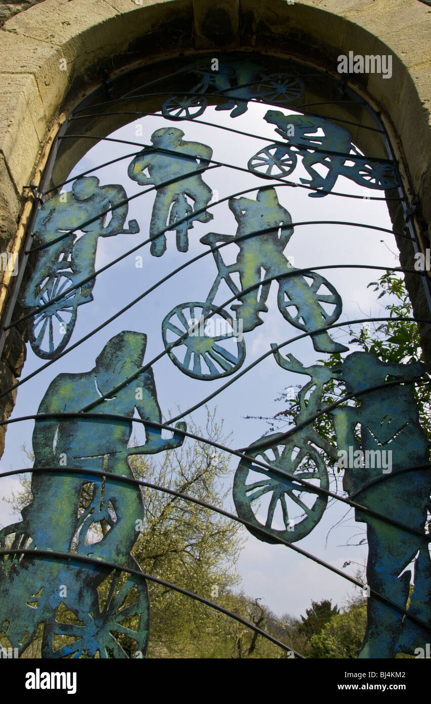 Sustrans cycle path way sculpture at the former Mangotsfield Railway ...