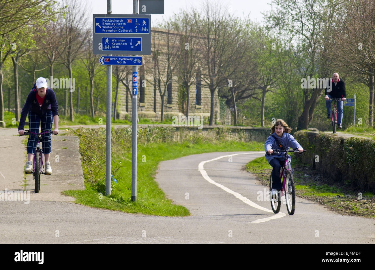 Cyclists on the Sustrans cycle path way at the former Mangotsfield ...
