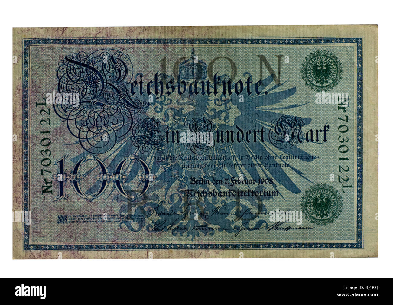 Front of a Reichsbanknote bill of the Central Bank over one hundred ...