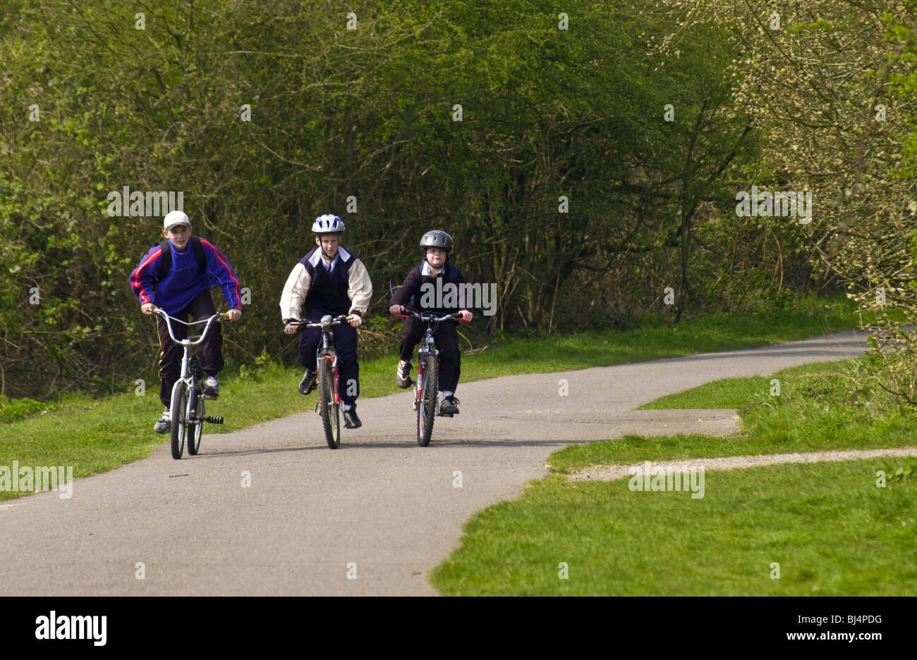 Cyclists on the Sustrans cycle path way at the former Mangotsfield ...