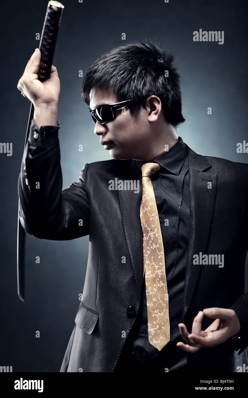 Cool japanese with samurai sword fashion Stock Photo - Alamy