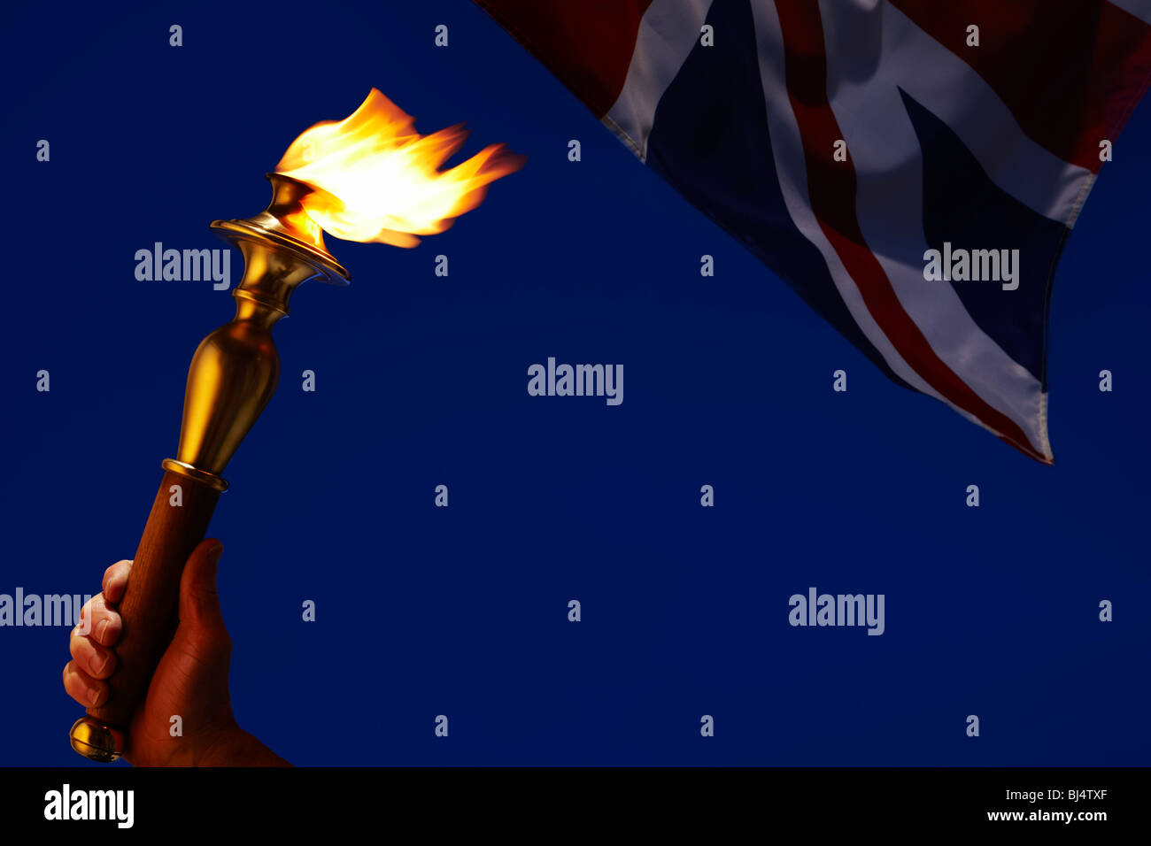 Olympic Torch with Union Jack at Dusk Stock Photo - Alamy