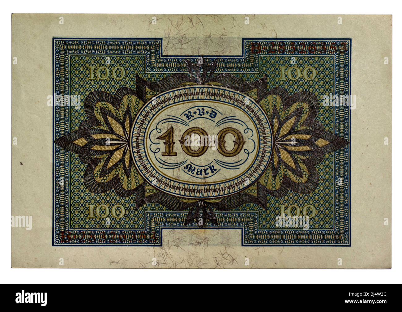 Back of a Reichsbanknote bill of the Central Bank over one hundred ...
