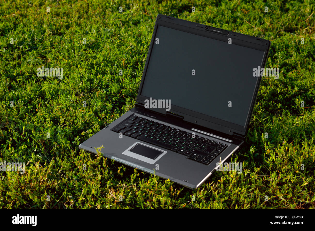 Laptop computer on grass Stock Photo - Alamy