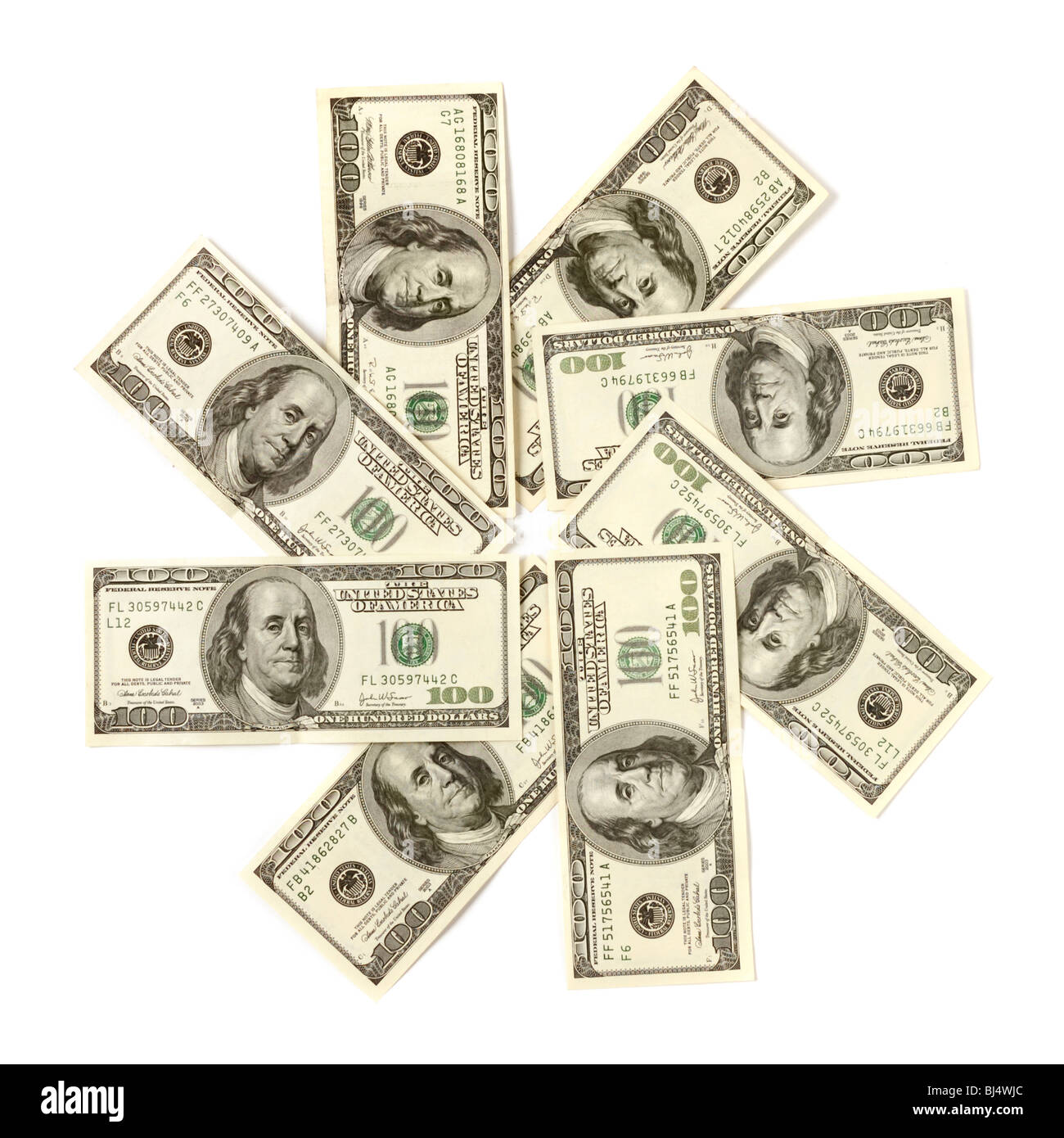 Artistic pattern made from dollar bills Snowflake star or closed ...