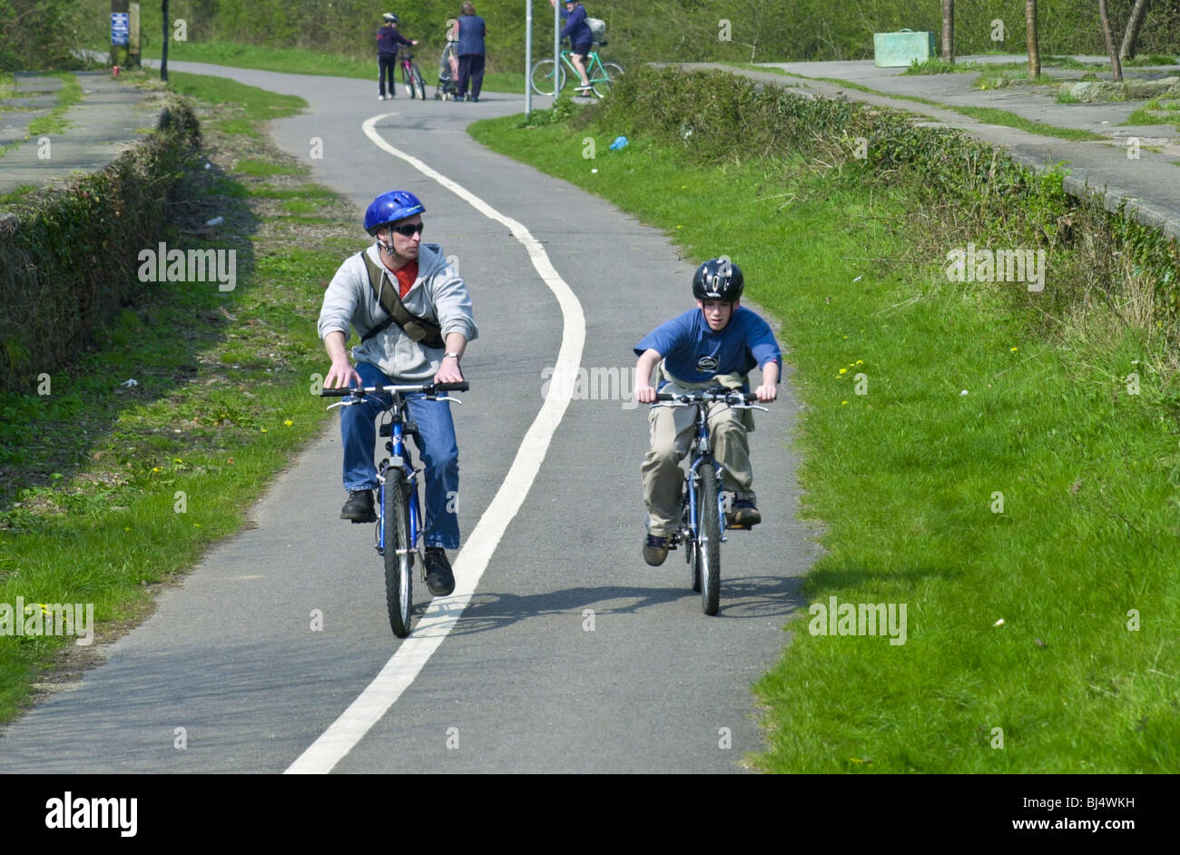 Cyclists on the Sustrans cycle path way at the former Mangotsfield ...