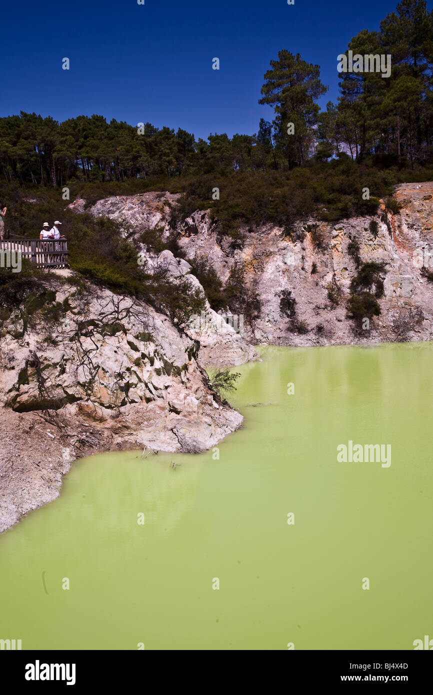 Devil's Bath a crater filled with water naturally colored a bright lime ...