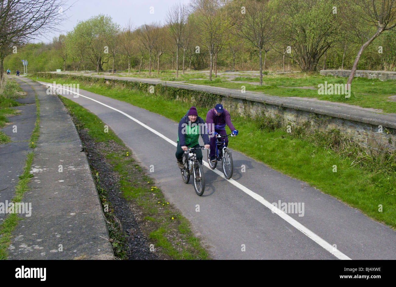 Cyclists on the Sustrans cycle path way at the former Mangotsfield ...