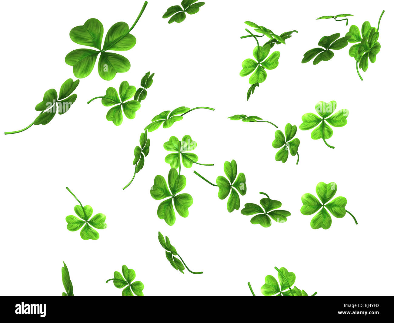 3D illustration of falling shamrock leaves Saint Patrick's day symbol ...