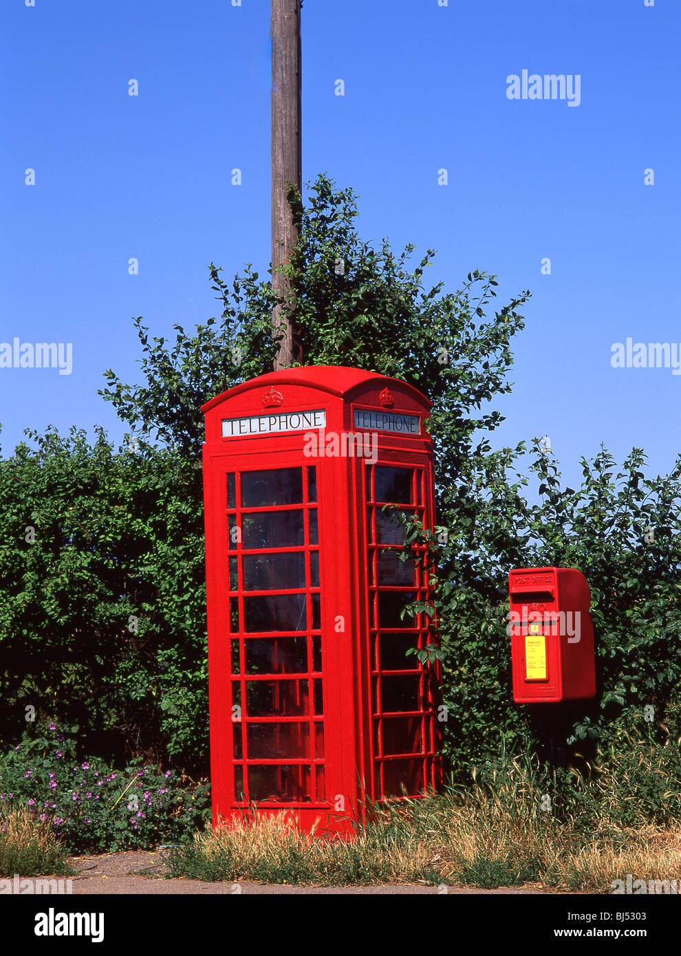 Traditional, red telephone box and post box, Surrey, England, United ...