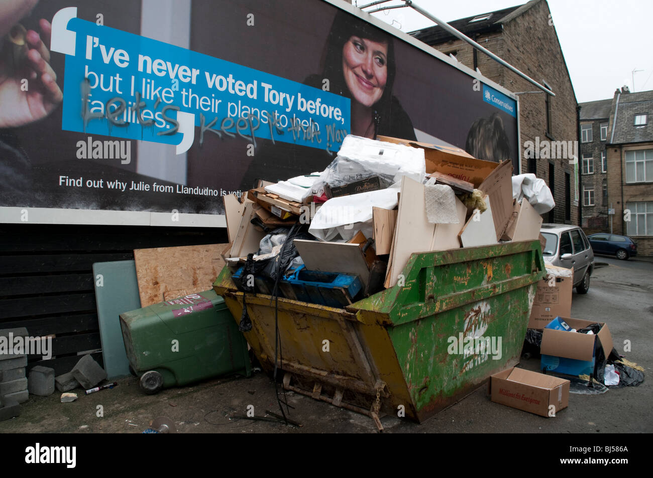 Tory election poster with graffiti, strap line reads 'I've never voted ...