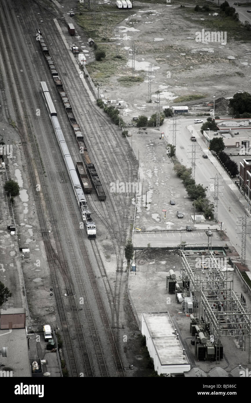Aerial view of rail tracks from calgary tower hi-res stock photography ...