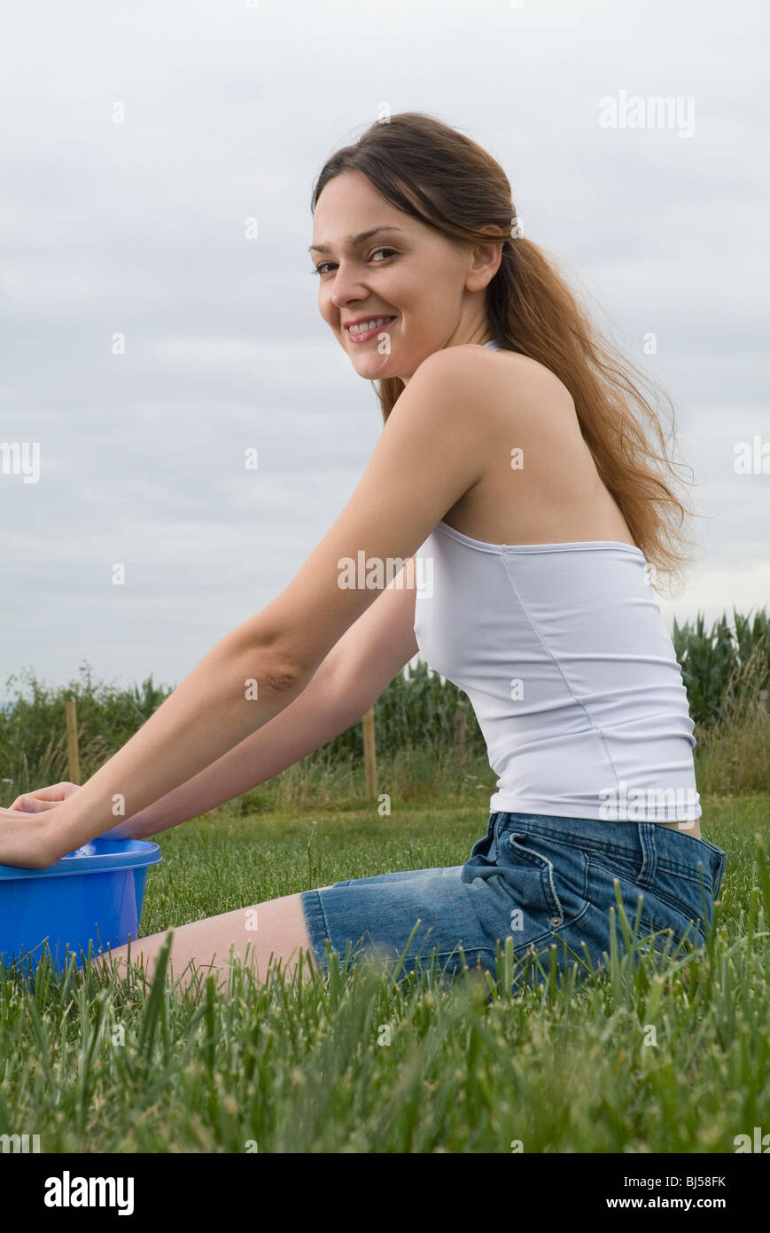 woman, camping, water, face, washing, cleaning, wash, appease, relax ...
