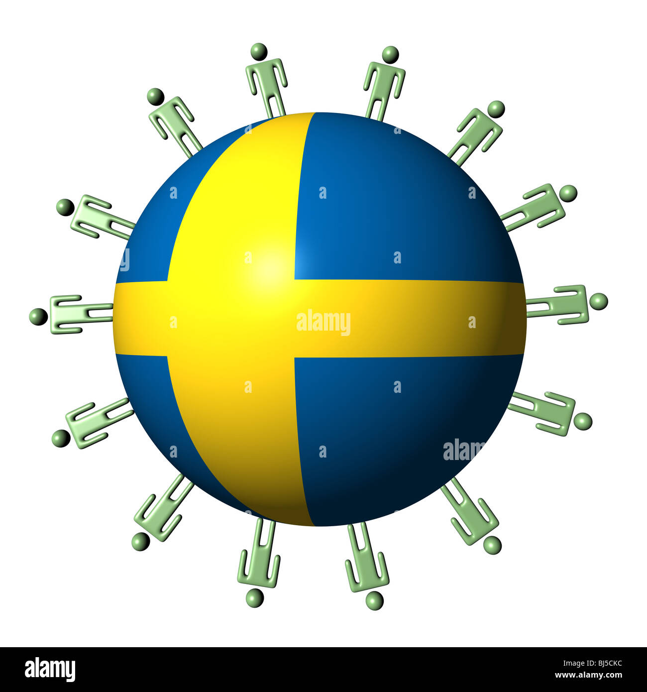 circle of abstract people around Swedish flag sphere illustration Stock ...
