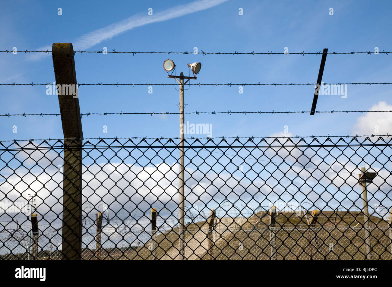 Perimeter security fence at former USAF Woodbridge, Suffolk, England ...