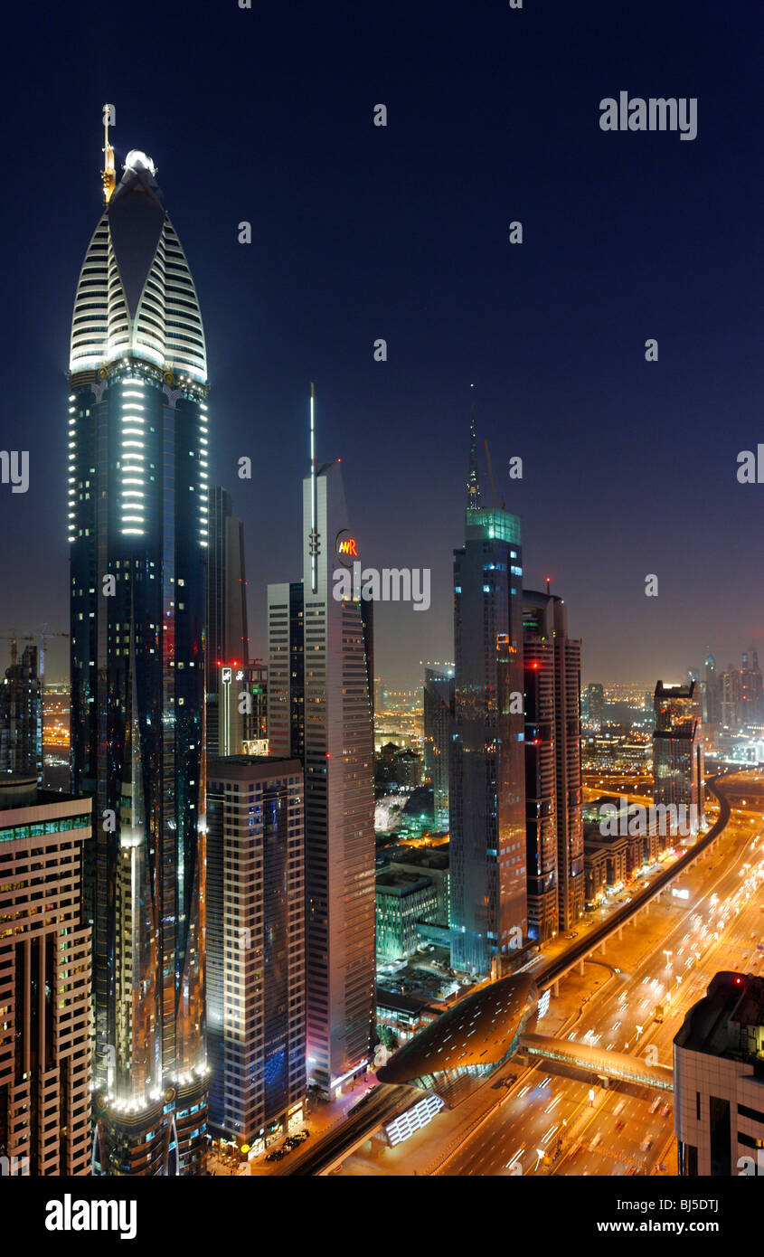 towers, skyscrapers, skyline, traffic, megacity, downtown Dubai, Dubai ...