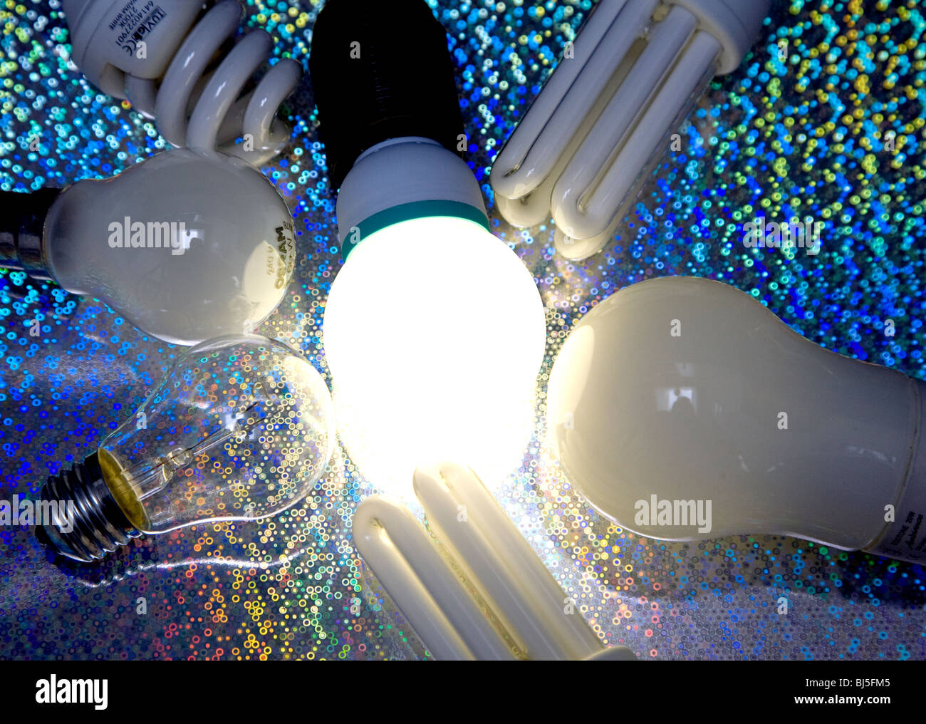 Super energy efficient LED lightbulb with other bulb types Stock Photo ...