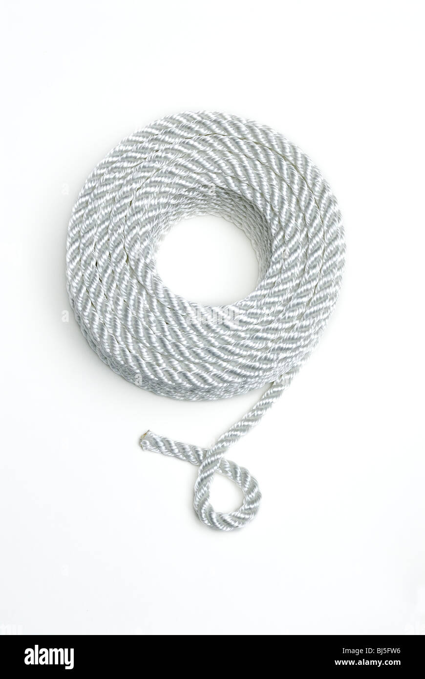 coiled white nylon rope Stock Photo - Alamy