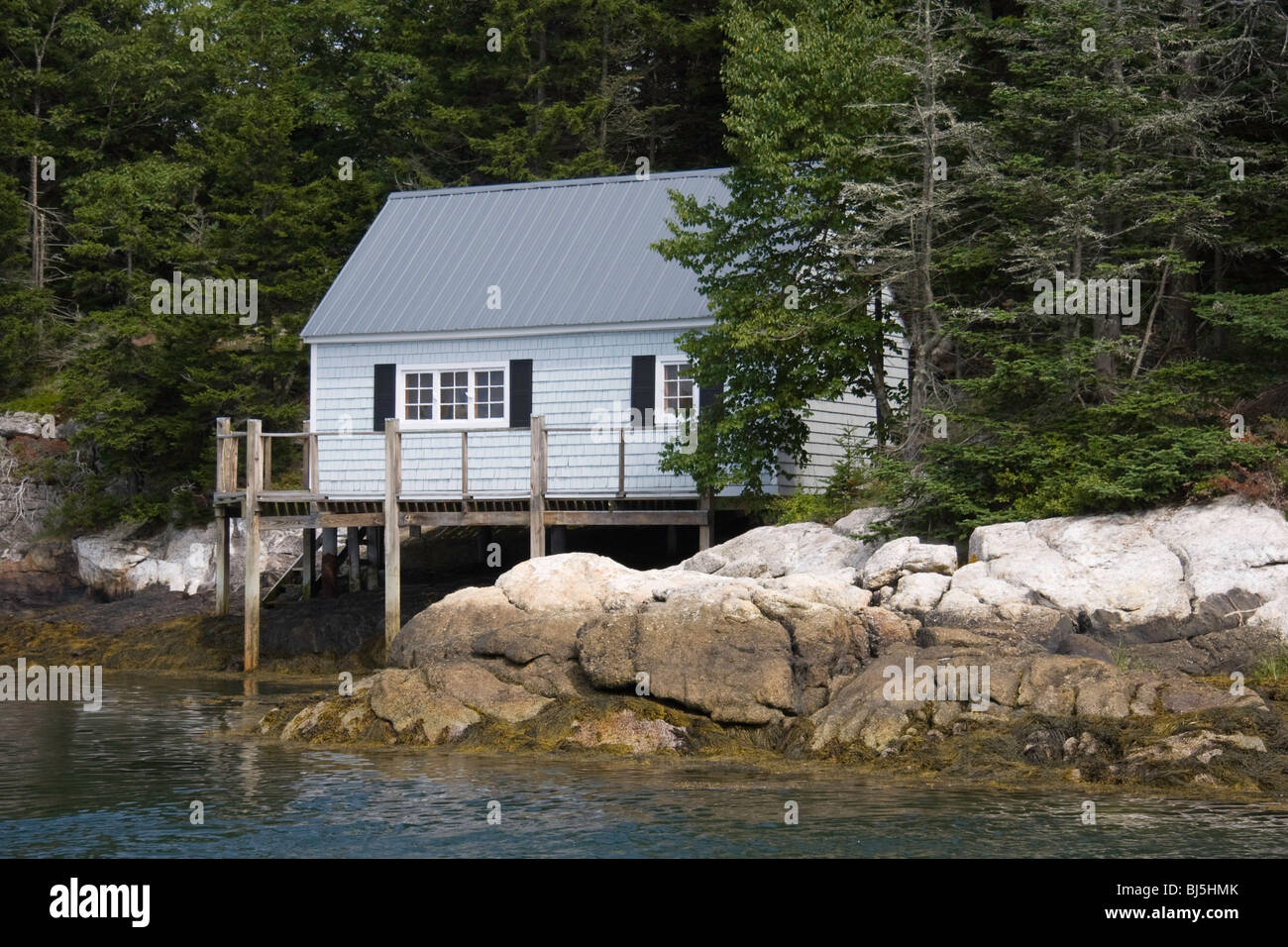 A Waterfront Cabin in Small Point Harbor Stock Photo - Alamy