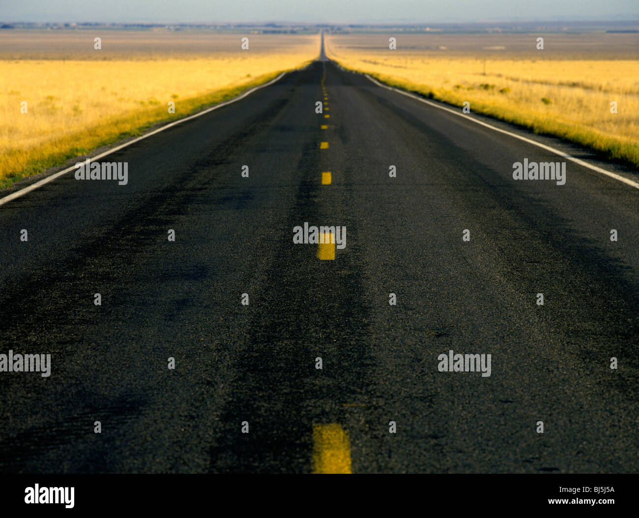 Highway 28, a two lane highway, receding to the distant horizon, near ...