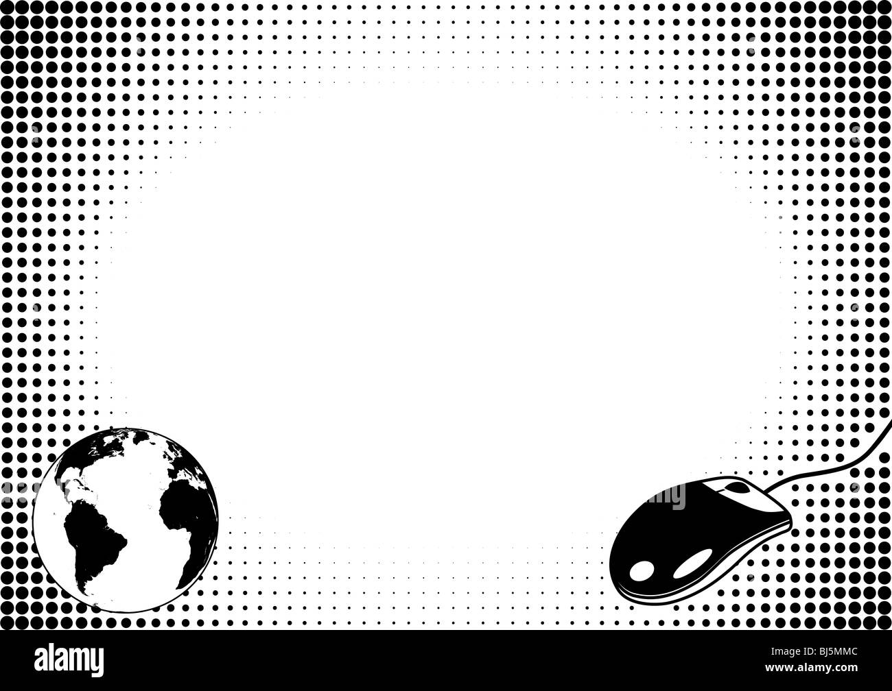Halftone dotted background template with computer mouse and globe Stock ...