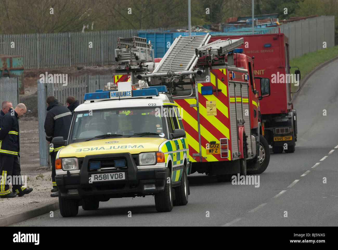 Fire Engines and ambulance Range Rover Stock Photo - Alamy