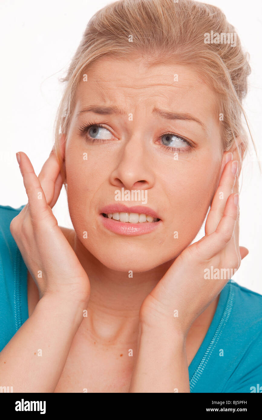 Woman keep shut ear hi-res stock photography and images - Alamy