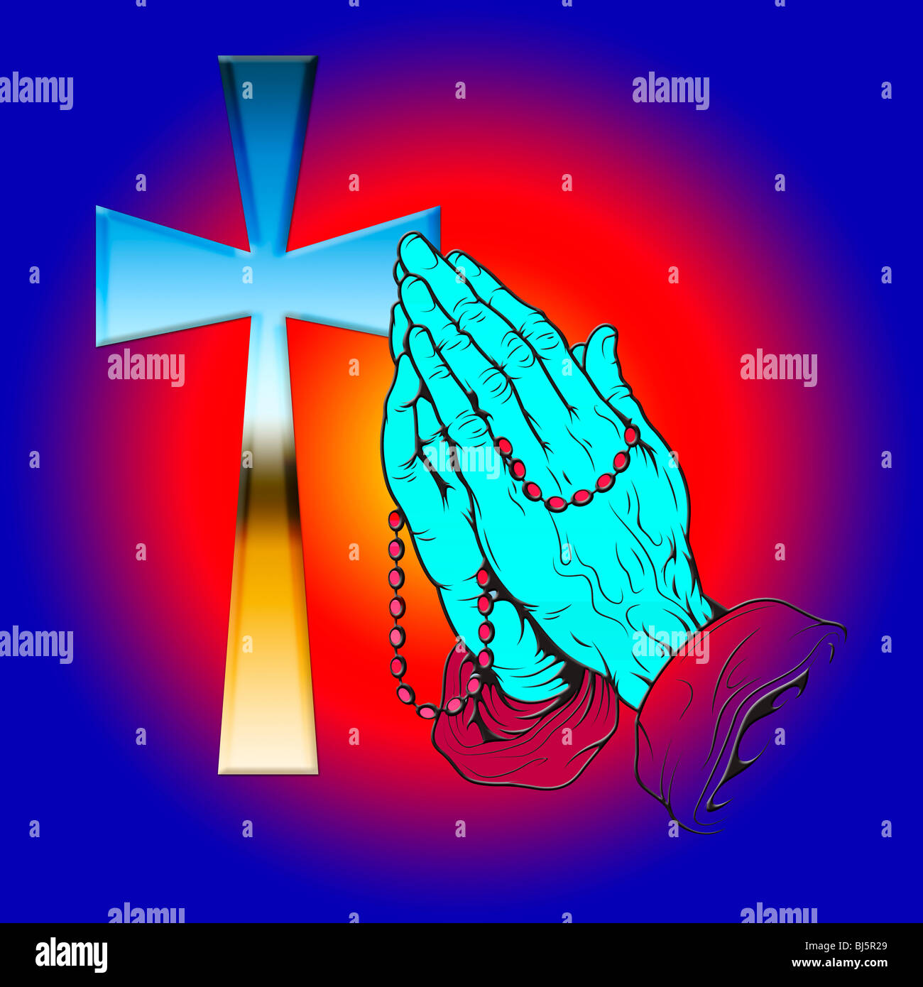 Hands Clasped in Prayer with a Crucifix in the Background Stock Photo ...