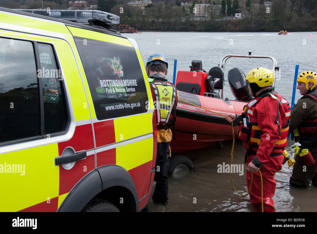 Nottinghamshire fire service launching boat Stock Photo - Alamy