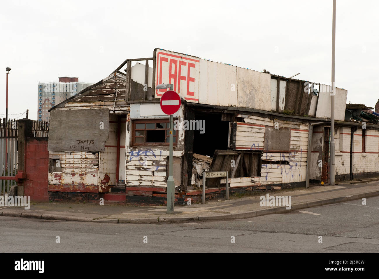 derelict cafe in very dangerous condition Stock Photo - Alamy