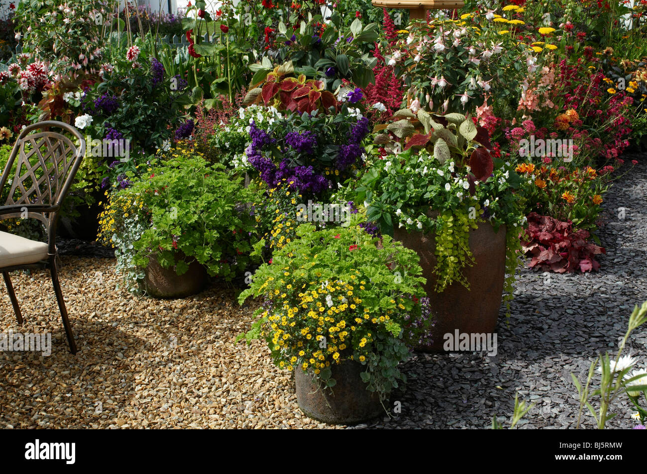 A country garden with planted containers Stock Photo - Alamy