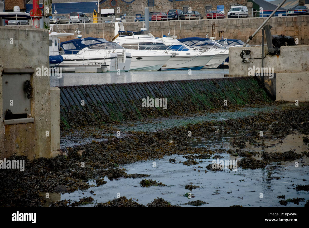 Marina gate at low tide showing impounded water level Stock Photo - Alamy