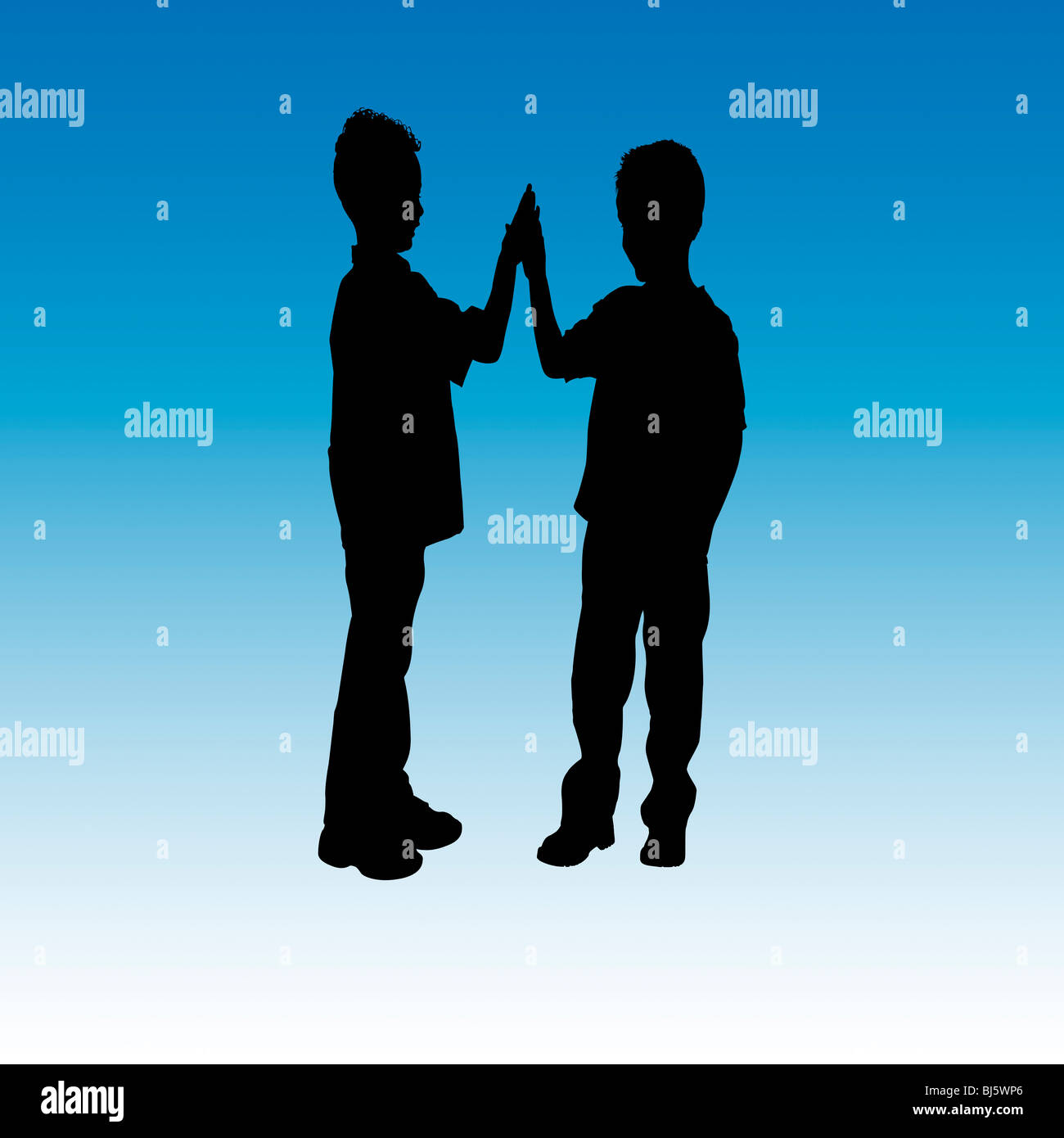 Illustration of Two Children touching palms. A concept of friendship ...